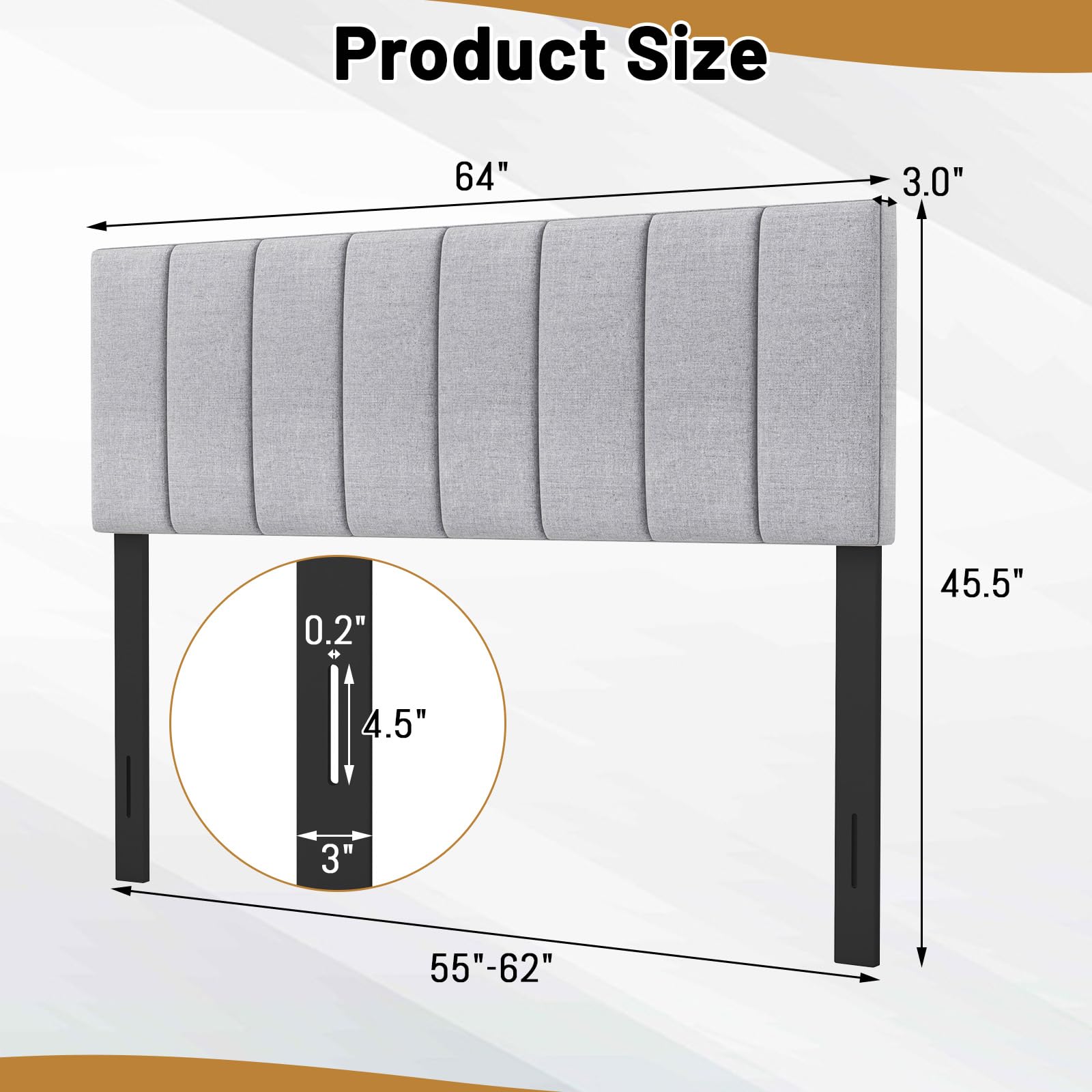 KOMFOTT Linen Upholstered Headboard for Full & Queen Size Bed, Vertical Channel Tufted Rectangular Headboard with Solid Wood Legs & Adjustable Width, Padded Bed Backboard, Easy Assembly, Beige