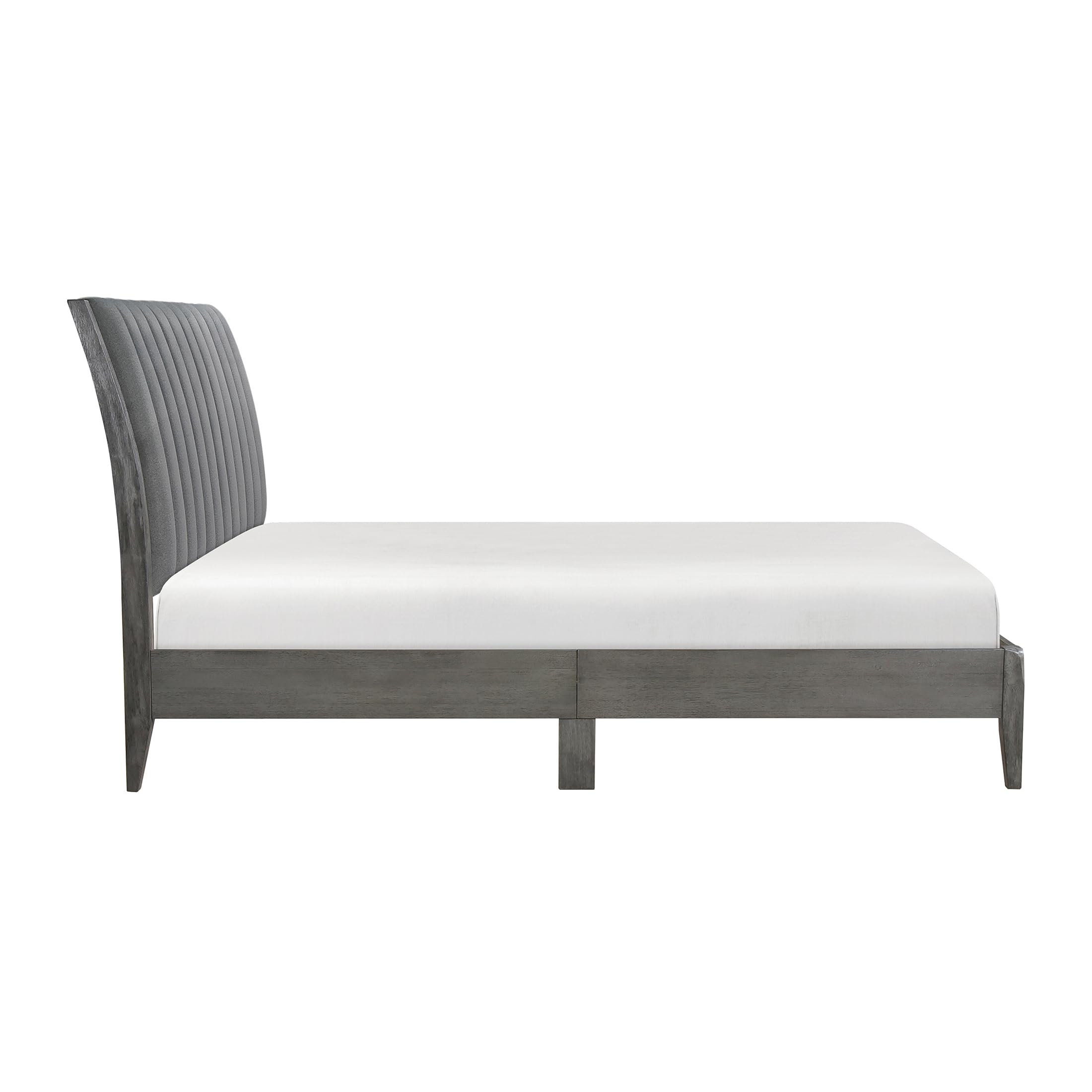 Lexicon California King Bed Frame with Vertical Channel Tufted Velvet Headboard, Modern Bed Frame, Wood Platform Bed, No Box Spring Needed, Easy Assembly, Grey