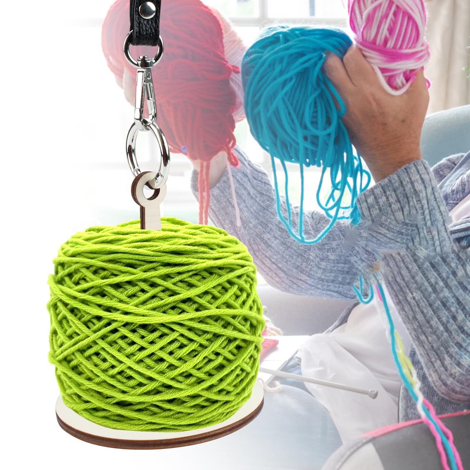 Lxmxgk 2PCS Portable Wrist Yarn Holder, Yarn Storage, Wooden Spinning Yarn Thread Holder, Yarn Holder with Leather Wrist Strap, Prevents Yarn Tangling and Misalignment Yarn Holder for Knitting