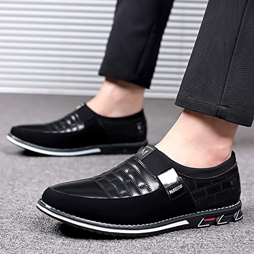 FASDNENDYS Fashion Style Men's Breathable Comfortable Business Slip On Work Leisure Solid Color Leather Shoes V11 Men Black