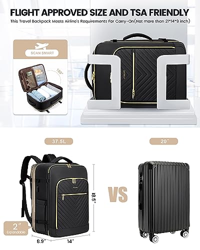 LOVEVOOK Travel Backpack,Carry On Backpack Flight Approved with Toiletry Bag,Expandable Large Laptop Backpack Women Waterproof Backpack Fit 17.3 Inch with USB Charging Port Shoes Compartment