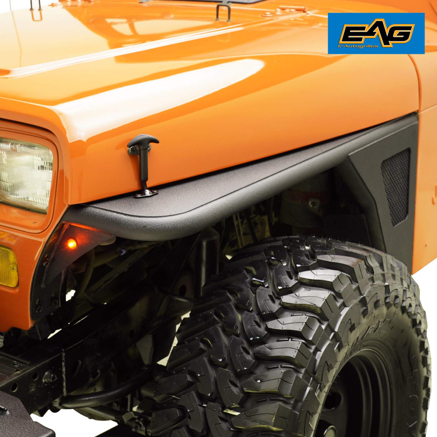EAG Fender Flare Rocker Guard Off Road Front Armor with LED Eagle Light Fit for 87-95 Wrangler YJ