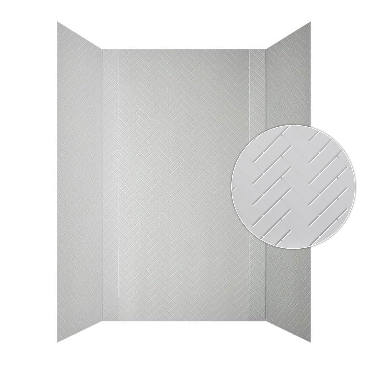 From Plain To Beautiful In Hours 133-HERR-KIT Herringbone Tile Tub and Shower Wall Panels Surround, Gloss White, 96 Square Feet