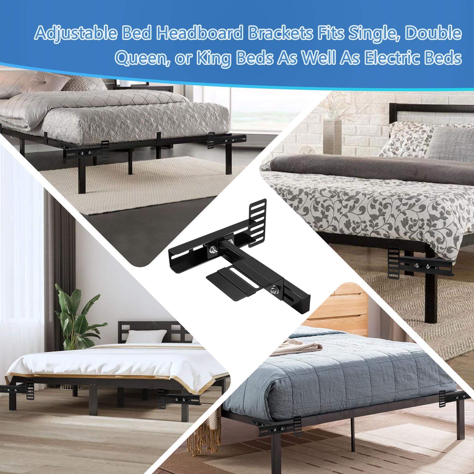 Headboard Brackets Kit for Adjustable Bed Base, Headboard Wall Mounting Brackets, Footboard Attachment for Bed Metal Frame, Headboard Extension Adapter Kit for Twin Full Queen King Size Bed