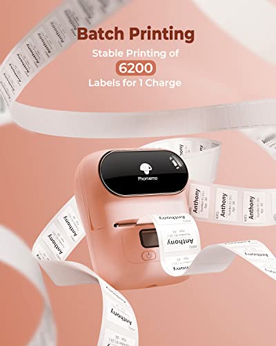 Phomemo Label Printer - M110 Thermal Label Printer, Upgraded Bluetooth Portable Label Maker for Product, Address, Small Business, Sticker, Home, DIY for Phone/Tablet/PC/Mac, with 100 Labels, Baby Pink