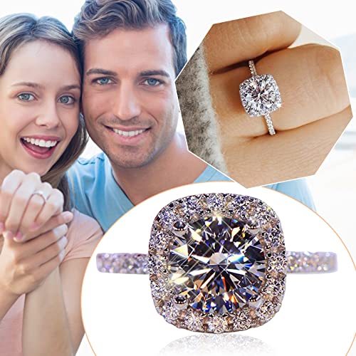 Exquisite Full Diamond Ring for Women Engagement Ring Jewelry Valentine's Day, Mother's Day, Christmas, Wedding (Silver, 6)