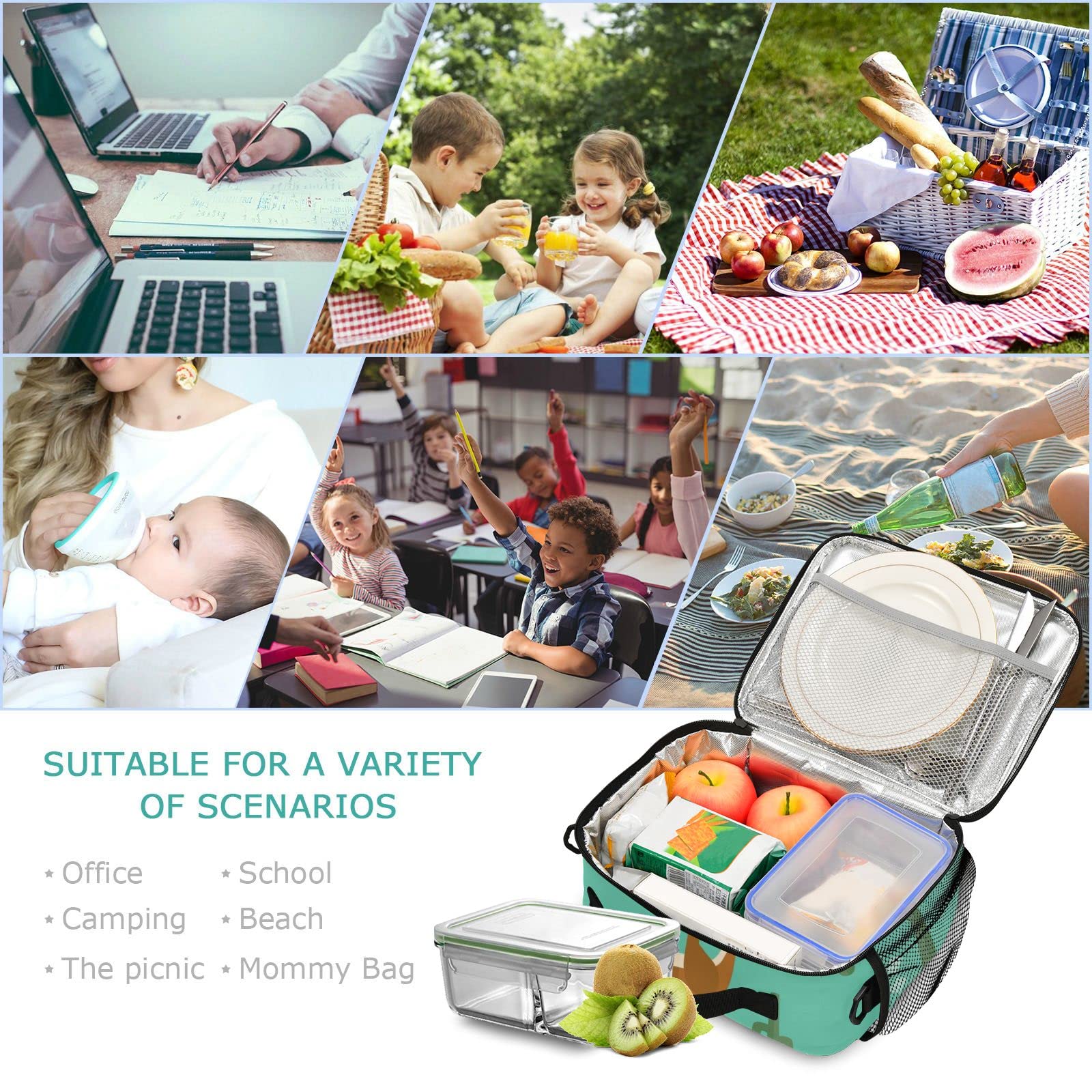 Glaphy Kangaroo and Cactus Lunch Bag, Cooler Lunch Box Insulated Lunch Tote Bags Food Container for Men Women Kids