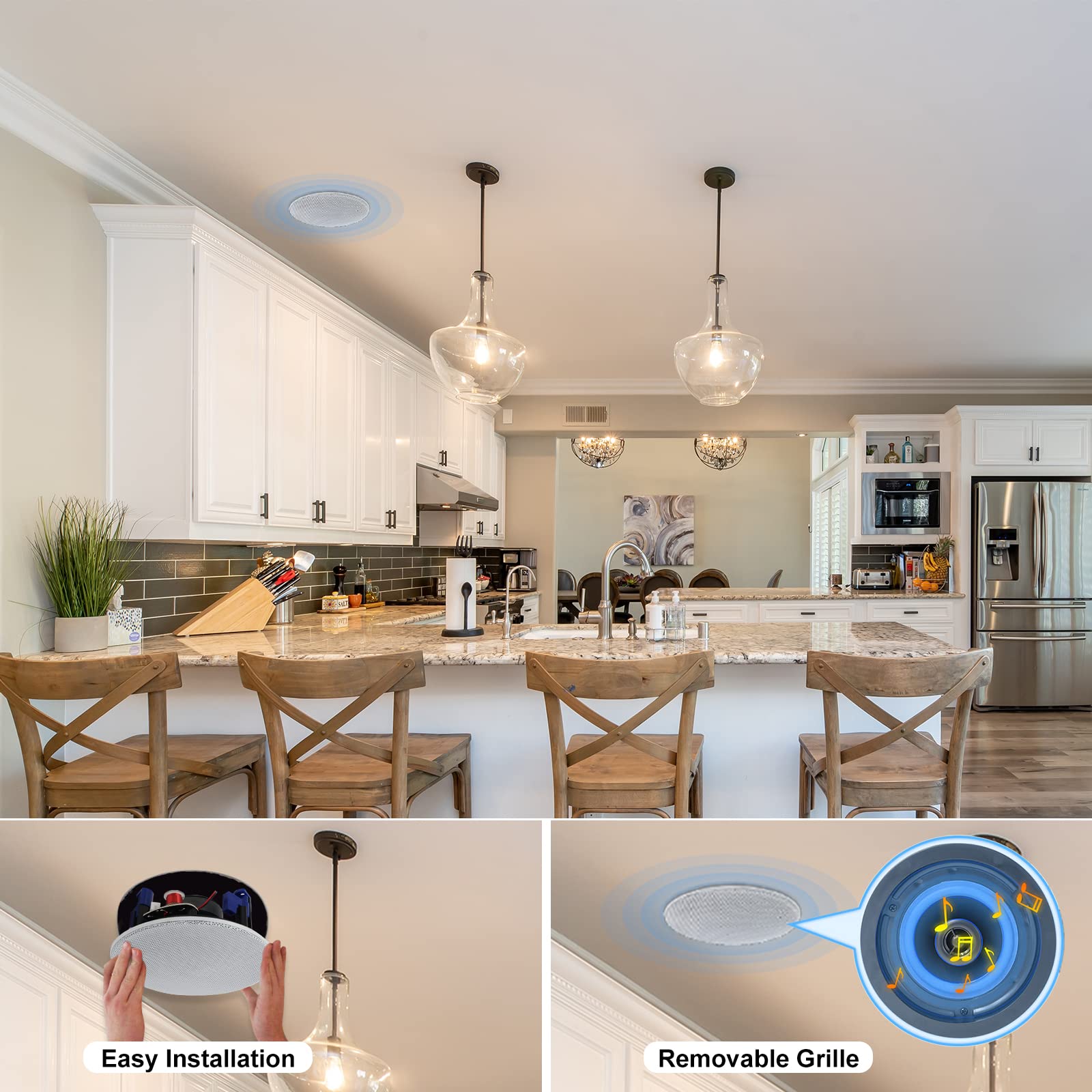 Herdio 4 Inch in-Ceiling Speaker 80 Watts Full Range Celling Speaker Perfect for Humid Indoor Outdoor Placement Bath, Kitchen,Bedroom,Covered Porches (Each)