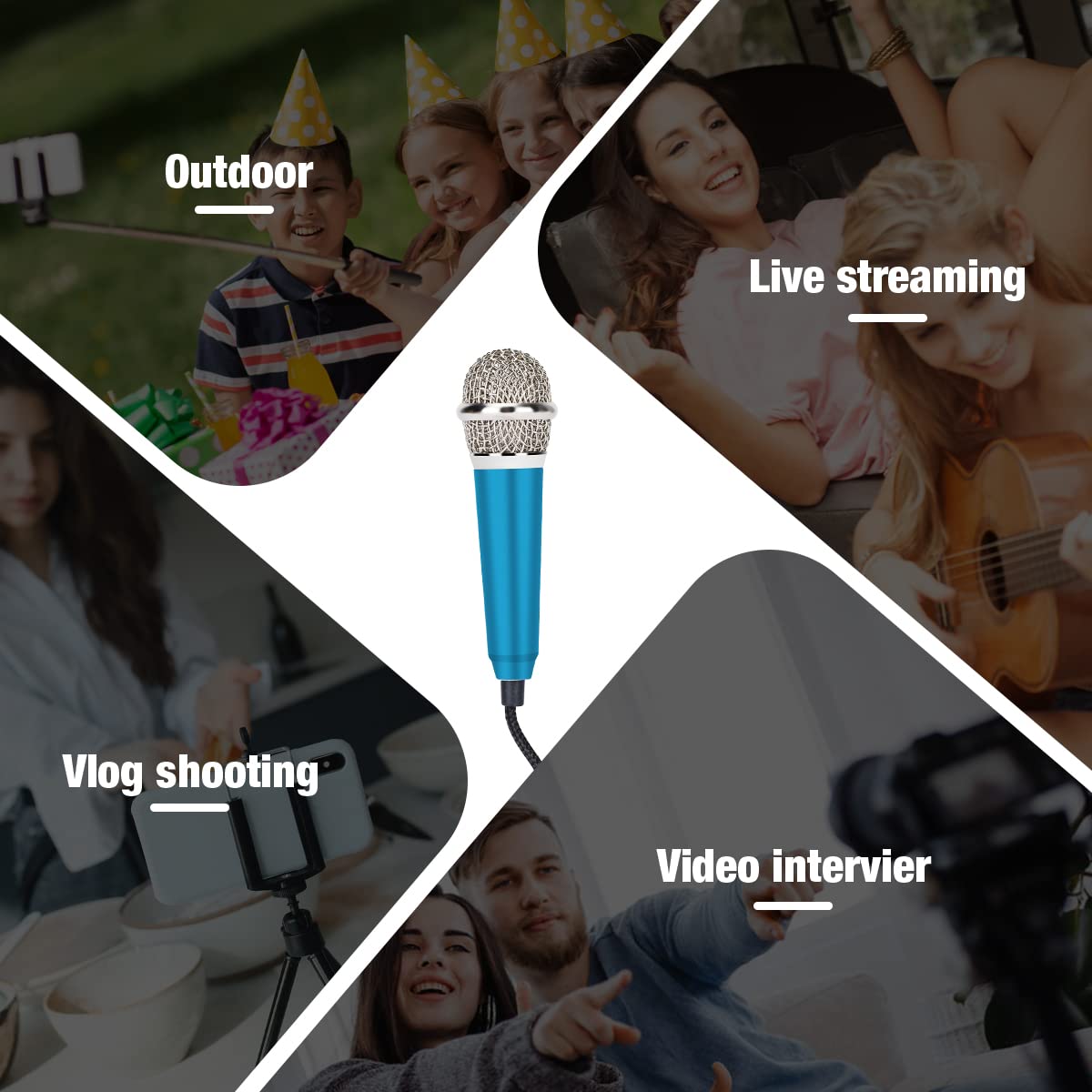 DELADOLA Mini Microphone,Portable Vocal Tiny Microphone, Asmr Microphone,Phone Microphone, Mini Karaoke Microphone for Voice Recording Chatting and Singing On iPhone,Android,Laptop Notebook(Blue)