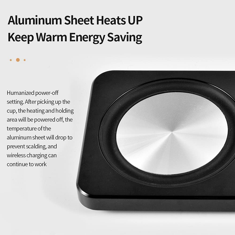 eboxer 1 Coffee Mug Warmer, 2 in 1 Phone QI Wireless Charger Drink Heating Warmer Magnetic USB Charging, Constant Temperature 13155 for OfficeHome to Warm Tea, Milk default