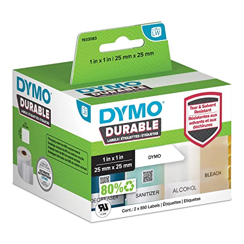 DYMO LW Durable Industrial Labels for LabelWriter Label Printers, White Poly, 1β x 1β, 2 Rolls of 850 (1700 Total)