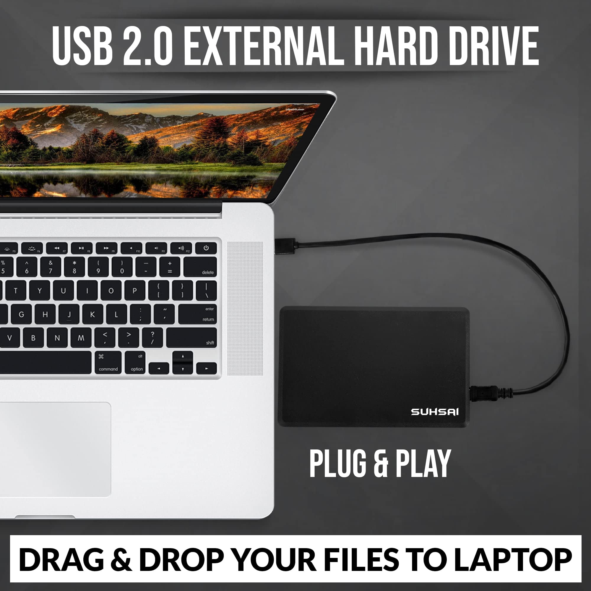 SUHSAI 1TB External Hard Drive USB 2.0 Ultra Slim & Compact Portable Storage Extended Data Backup harddrive Pocket Size USB Drive 2.5" HDD for PC Laptop Mac Chromebook Desktop (Black)