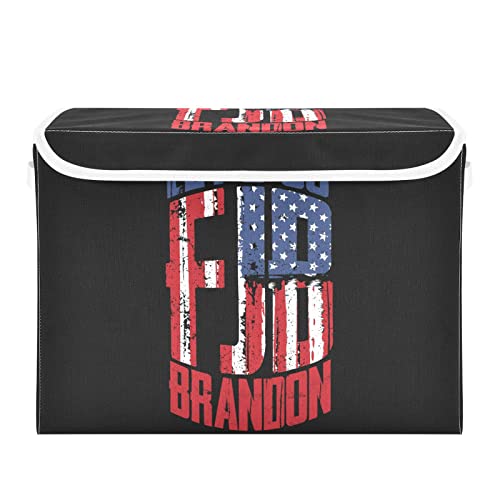 innewgogo Brandon Patriotic American Flag Storage Bins with Lids for Organizing Decorative Callapsible Storage Basket with Handles Oxford Cloth Storage Cube Box for Dog Toys