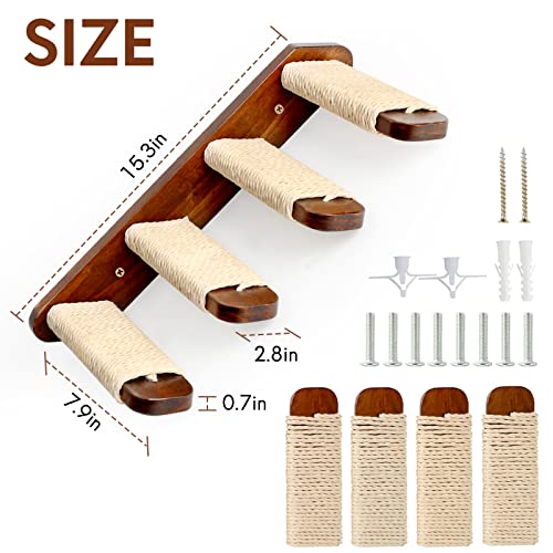 TAMFOM Cat Climbing Shelves Wall Mounted,Four-Step Cat Stairway with Kraft Rope for Cats Perch Platform Supplies,Cat Pine Walkways for Walls