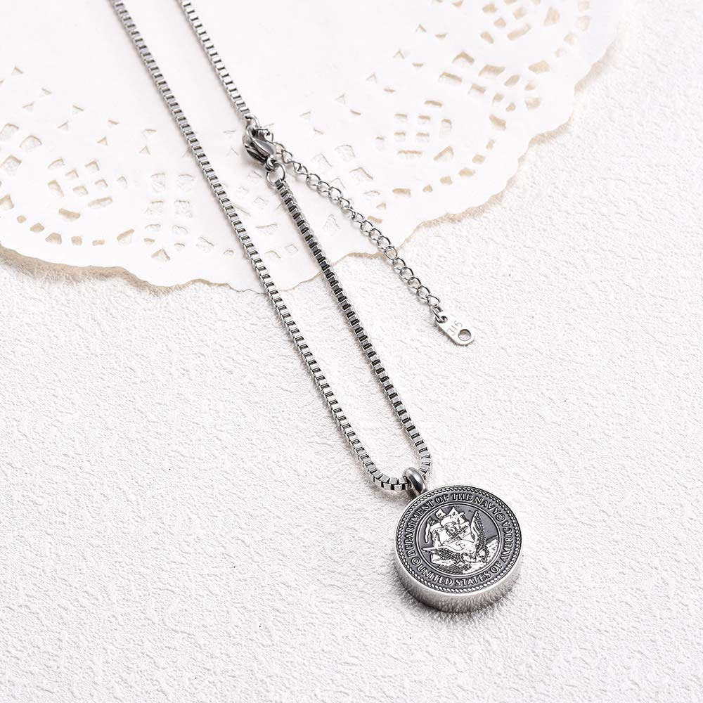 XSMZB Memorial Urn Necklace for Ashes Stainless Steel USA Navy/Air Force/Army Cremation Ashes Jewelry Keepsake Urn Pendant(Navy)