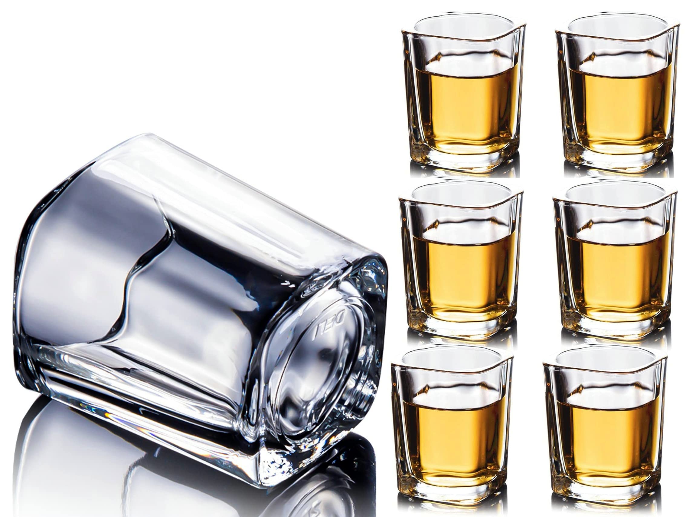 GLASKEY Shot Glass Set of 6, 2oz Clear Glass Dishwasher Safe Lead-free Heavy Base Shot Glasses for Whiskey Vodka Espresso Coffee Small Desserts Candle-Making