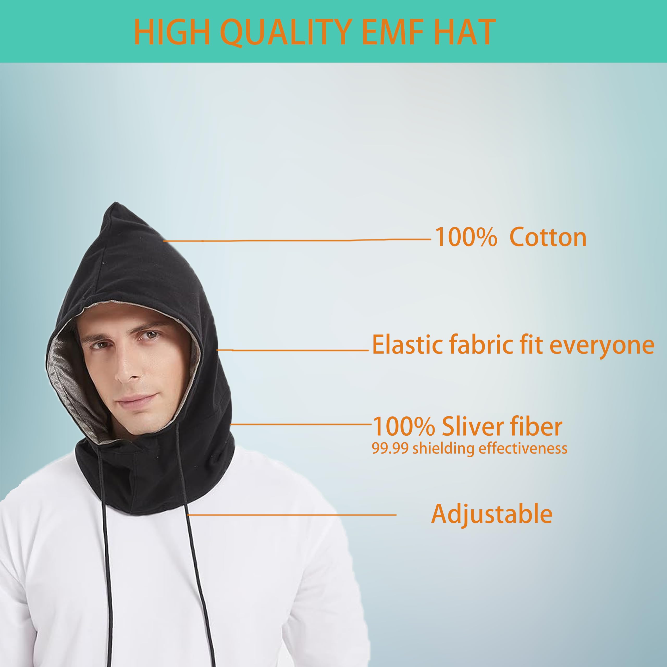 EMF Blocking Hat,100% Silver Fibre Liner,Faraday Hood,Blocks 100% of High Frequency RF Radiation.5G,4G,Cellular,WiFi. Adjustable