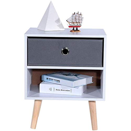 LIUJUN Table-End Table,Metal Handle Bedside Cabinet Night Table Side End Table Nightstand with Shelf and Drawer