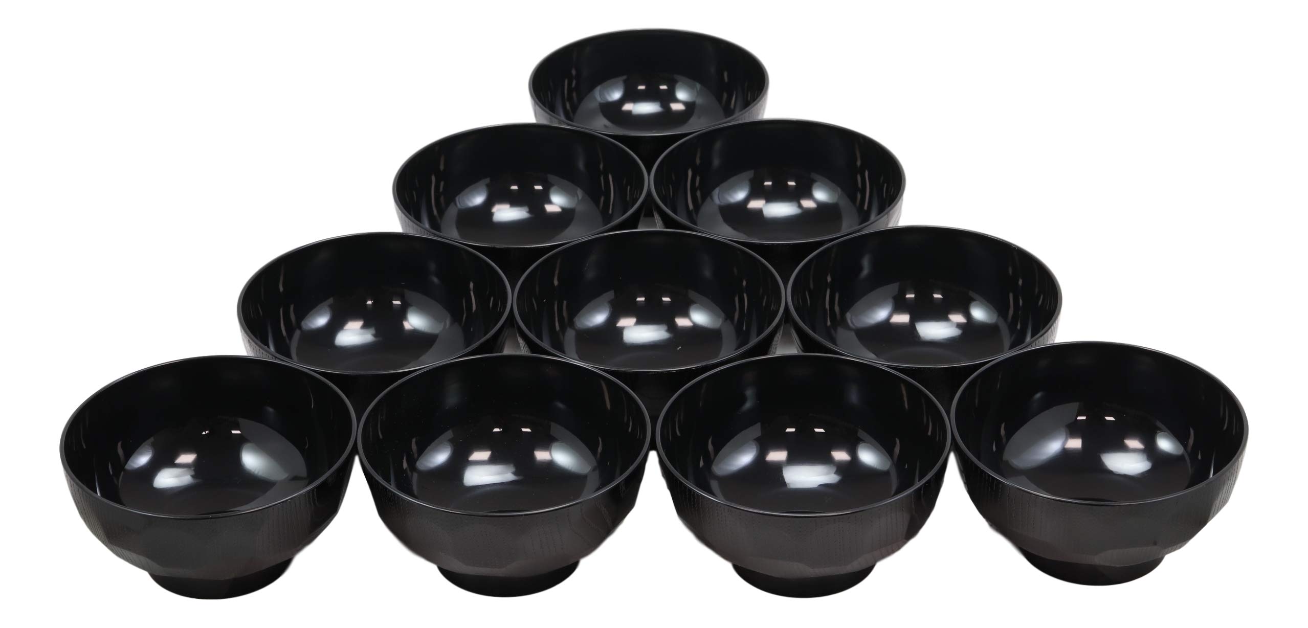 Ebros Gift Japanese Contemporary Black Lacquer Ridged Bowls For Rice Miso Appetizer Soup 4.5" Diameter Made In Japan Decorative Bowl Set of 10 Lacquered Serveware For Restaurants Home Kitchen Gifts