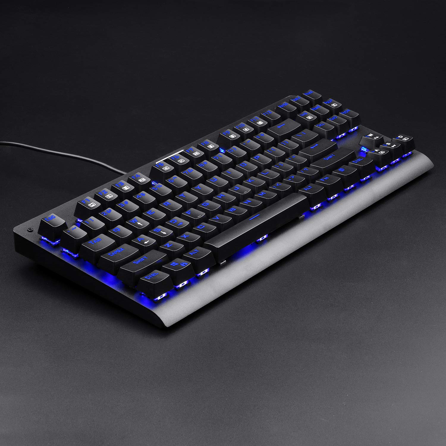 EagleTec KG040 Mechanical Gaming Keyboard Blue LED RGB Backlit Wired with Clicky Blue Switches Equivalent Compact Tenkeyless with 87 Keys for Windows PC (Black)
