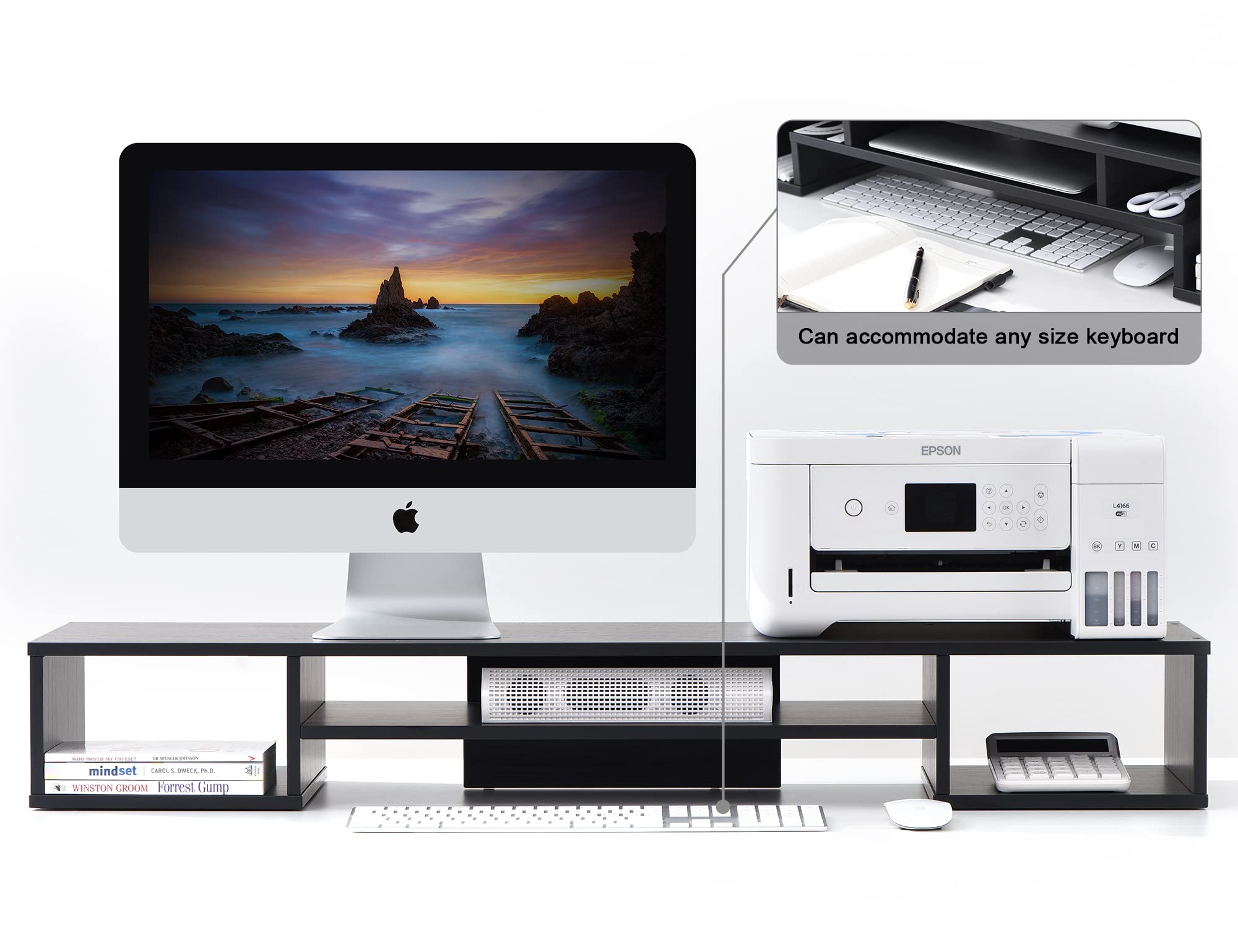 GICLAIN Dual Monitor Stand, Computer Dual Monitor Riser, Multi Screen Monitor Stand with 4 Storage Compartments (Black)