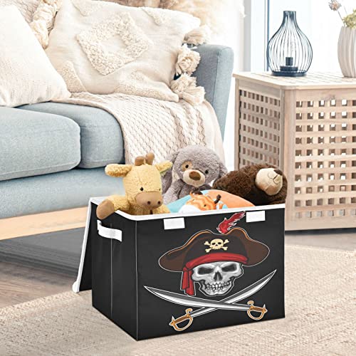 innewgogo Pirates Skull Storage Bins with Lids for Organizing Closet Organizers with Handles Oxford Cloth Storage Cube Box for Car