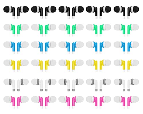 QIDAIZUOEN 108 Packs Bulk Earbuds Classroom Headphones Wired in Ear Disposable Student Earphones Multiple Colors Individually Wrapped for School Travel or Home Use