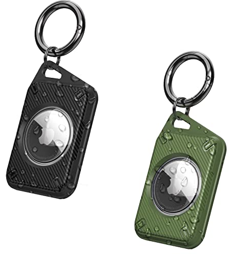Olytop Waterproof AirTag Holder for Apple Airtag Keychain Case,Water Resistance Shockproof Anti-Scratch TPU & Clear PC Double ProtectionS Case for Apple Air Tag Tracker Key Ring, Black+Green