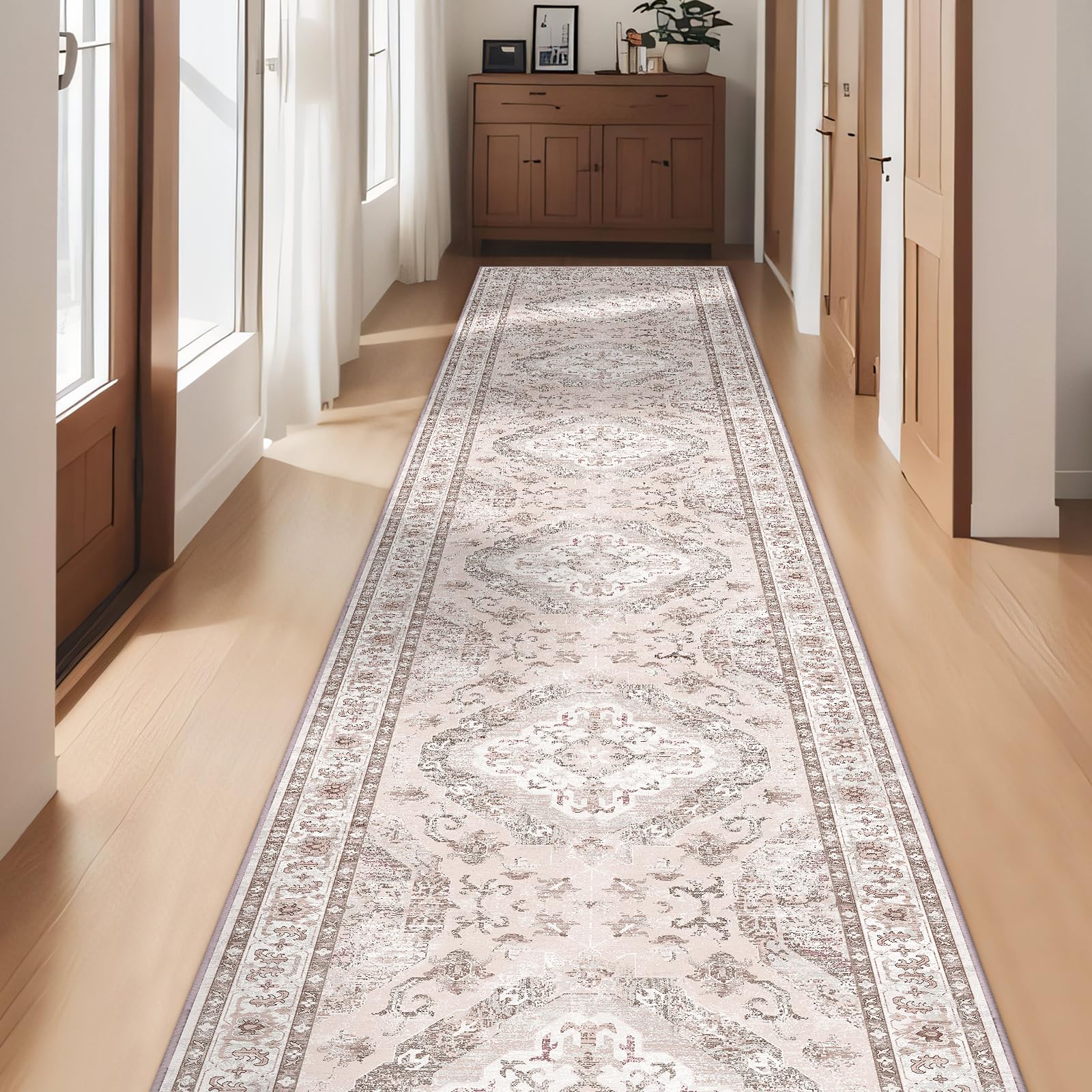 KONYXALU Vintage Boho 2x12 Runners Rug for hallways, Machine Washable Non Slip Kitchen Runner Rug, Ultra-Thin Long entryway Rug Low Pile Carpet for Living Room