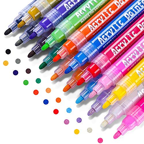Emooqi Acrylic Paint Marker Pens, 18 Colors Waterproof Paint Art Marker Pen Set for Rock Painting DIY Craft Projects Ceramic Glass Canvas Mug Metal Wood Easter Egg