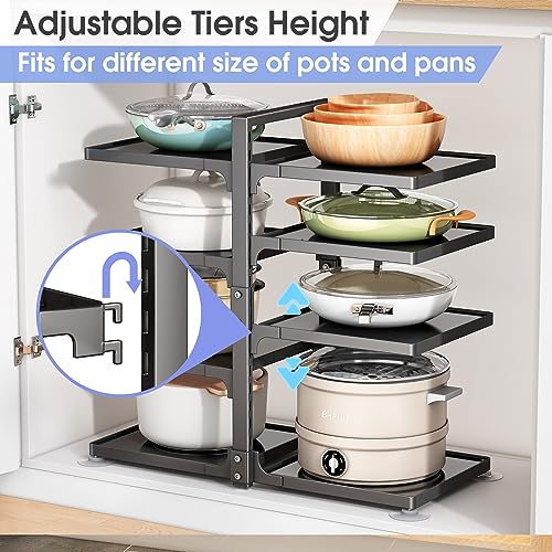 Pots and Pans Organizer for Cabinet, 8 Tier 21β Adjustable Cabinet Pan Organizer Rack Heavy Duty Pot Rack for Kitchen Storage, Snap-on Pot Pan Organizer with Panels for Stockpot and Steamer (Square)