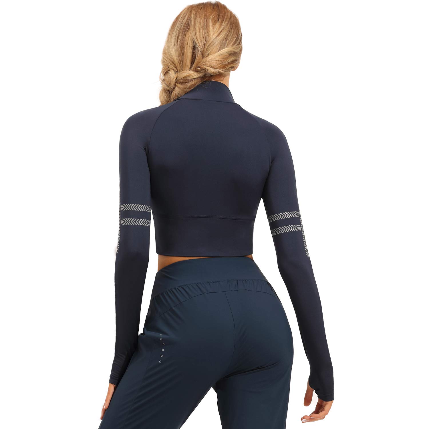 DREAM SLIM Women's Athletic Cropped Jacket Stretchy Lightweight Half Zip Running Track Jacket Pullover for Women and Teen Girls (Blue,M)