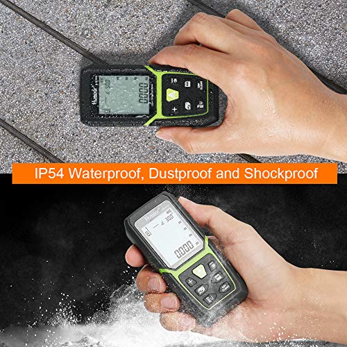 Huepar Laser Distance Meter 393Ft with Li-ion Battery & Electric Angle Sensor, Backlit LCD Laser Measure M/in/Ft with High Accuracy Multi-Measurement Modes, Pythagorean, Distance, Area&Volume-LM120A