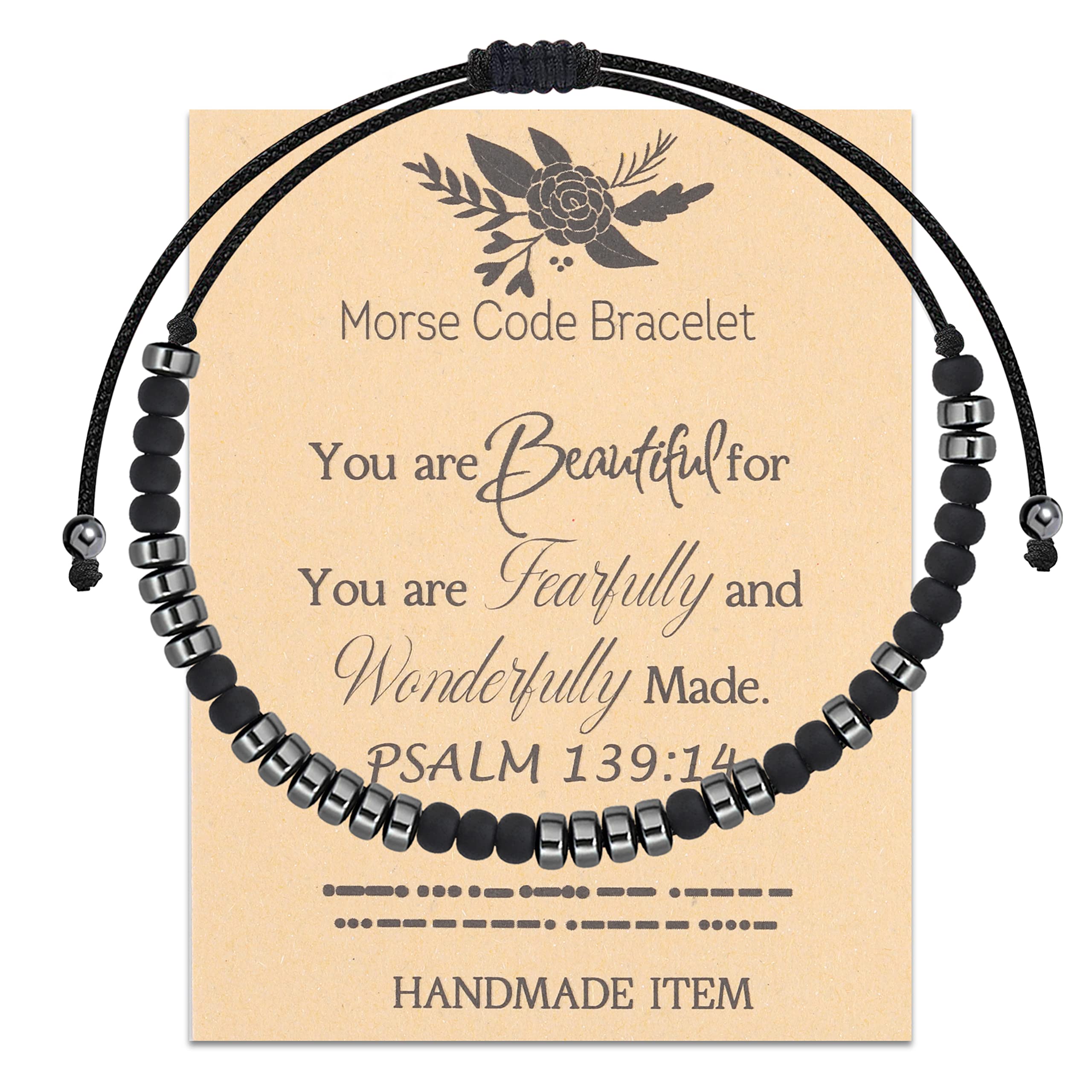 FEELMEM Psalm 139:14 Morse Code Bracelet Religious Jewelry Christening Gift Inspirational Gift Bible Verse Bracelet (Psalm 139:14 Morse Code)