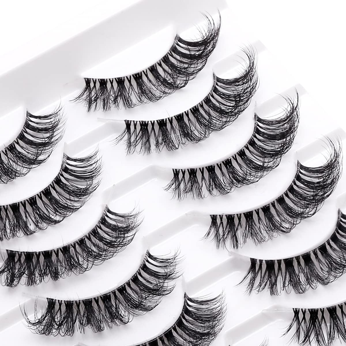 EXTENIFY Russian Strip Lashes Cat Eye Lashes Fluffy Faux Mink Clear Band, Long Dramatic Strip Lashes that Look Like Extensions, False Eyelashes Kit-10 Pairs (TE-04)