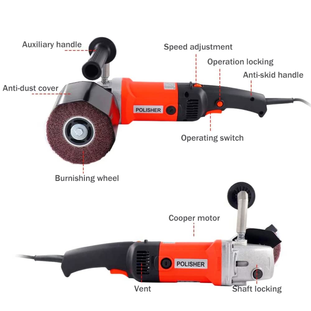 HaTur Electric Burnishing Polishing Machine Handheld Wheel Polisher Sander Wire Drawing Machine for Stainless Steel Metal Wood, 110V 1400W, 8 Speed Adjustable