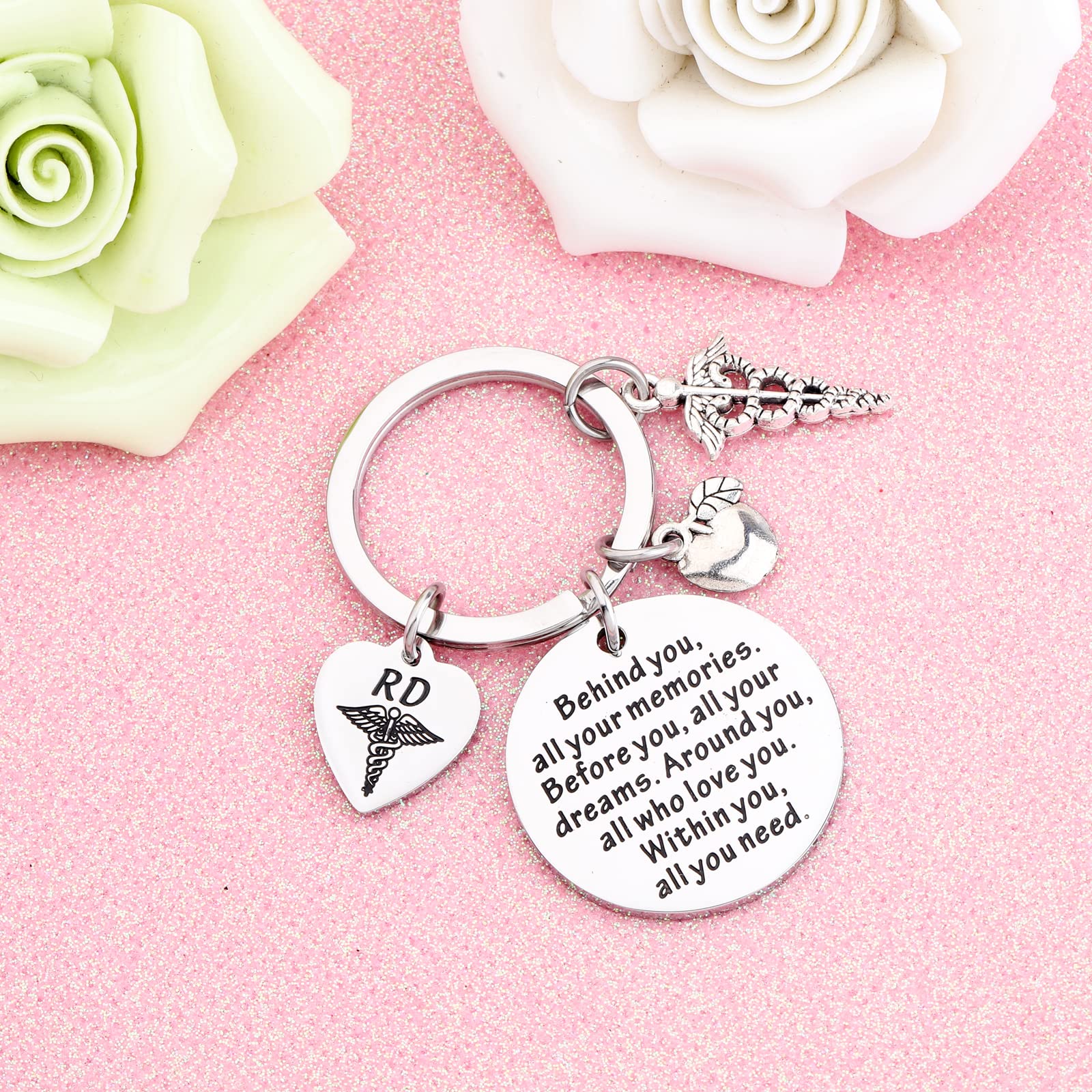 FEELMEM RD Keychain Registered Dietitian Gift Nutritionist Gift Behind You All Your Memories Keychain Nutrition Student Graduation Gifts (RD-ky)