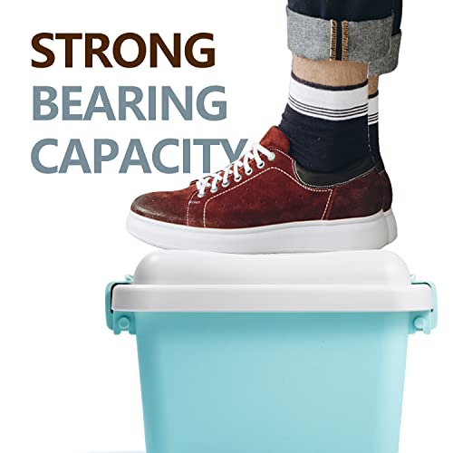 OMNISAFE 3.5Qt Lidded Home Plastic Storage Box/Bins, Tote Stackable Toy Container with Secure Latching Buckles and Gray Durable Lid (4-Pack, Blue)