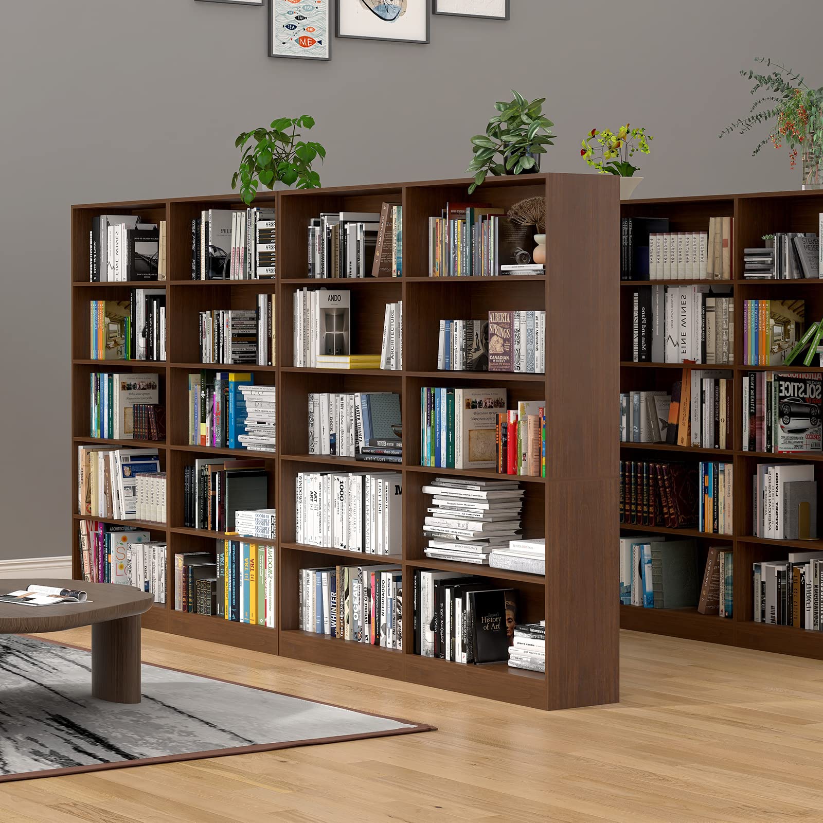 LZ-DONGMAN 5 Shelf Wood Bookcase Freestanding Bookshelf for Home Office Library Small Narrow Space(11.8" D x 31.5" W x 67.9" H,Brown,5-Layers)