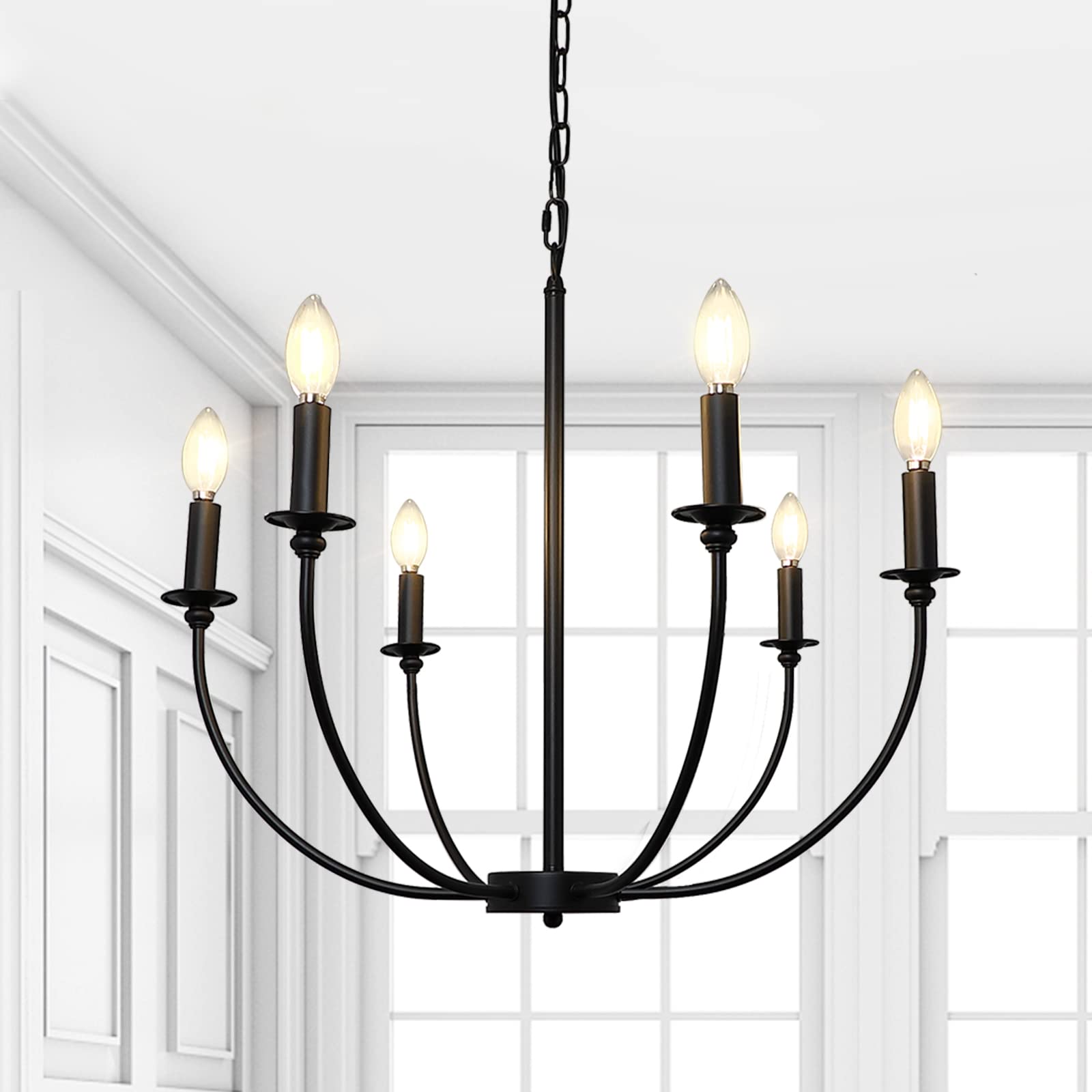 Depuley 6-Light Black Farmhouse Chandelier, Industrial Meatl Chandelier Lighting Fixtures Hanging, Classic Candle Pendant Light Fixture for Dining room Kitchen Bedroom Entryway Foyer, E12