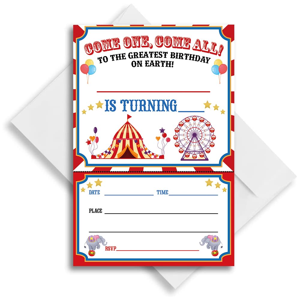 LoaHak Circus Birthday Party Invitations Card For Kids, Circus Party, carnival Birthday Invitation. (089)