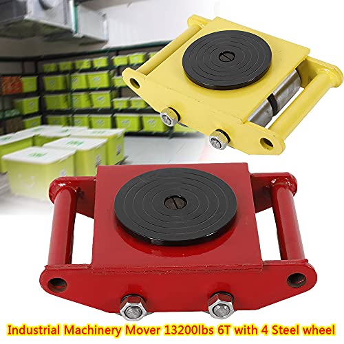 Heavy Duty Machine Dolly Skate Machinery Roller Mover Cargo Trolley 6 Ton 13200lb, w/Steel Rollers Cap 360 Degree Rotation (Yellow)
