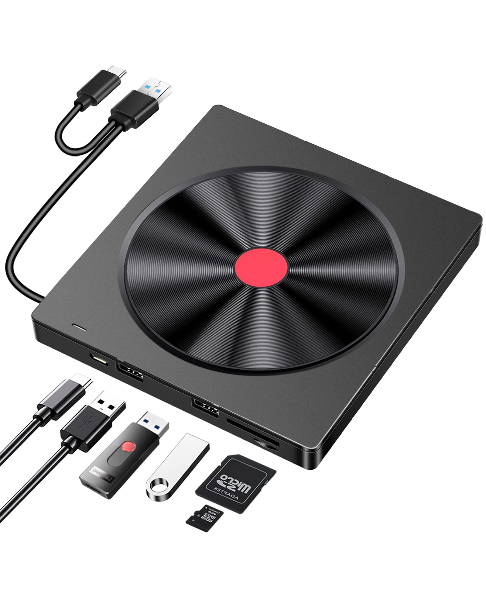 External CD/DVD Drive for Laptop, USB 3.0 Type-C CD Player Ultra Slim Portable CD DVD +/-RW External Optical Drive CD ROM Burner CD Reader Compatible with Laptop Desktop PC Windows Linux Mac OS