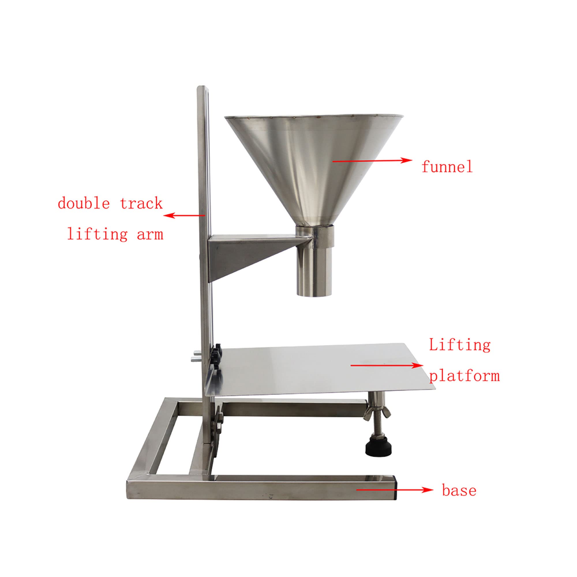 LGXEnzhuo Stainless Steel Feeding Hopper with Support Stand Manual Filling Package Funnel Under Funnel Diameter 2inch