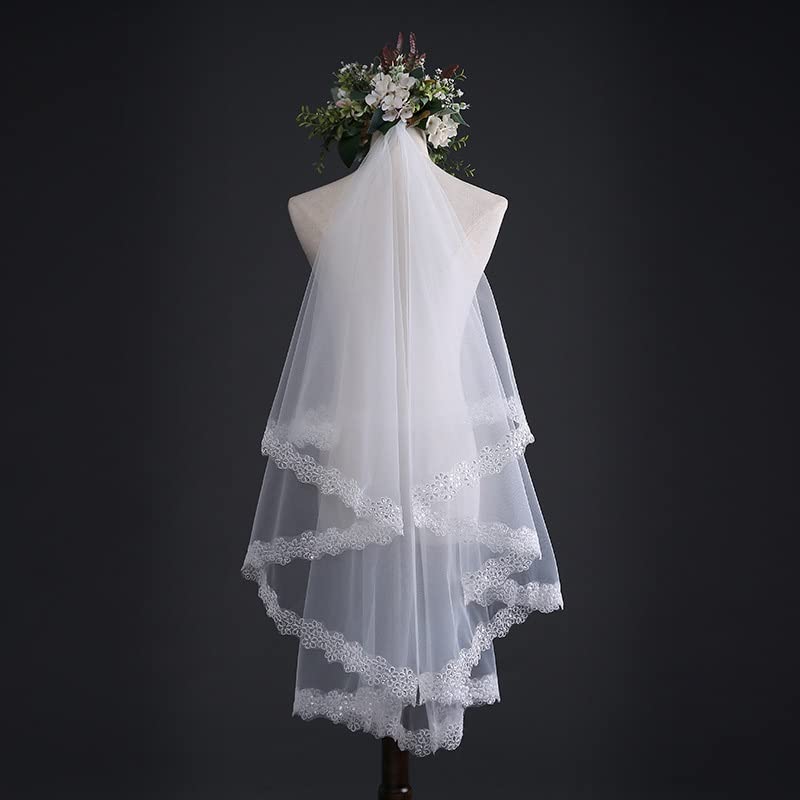 FEER Bride Long Veil Face with Lace Edge Wedding Marriage Hair Accessories (Color : As shown, Size : 300cm)