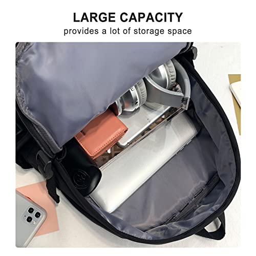 ONXTHIN Backpack For Men Women,Black Bookbag,Lightweight Travel Rucksack Casual Daypack Laptop Backpack fit 15.6" Laptop,Black