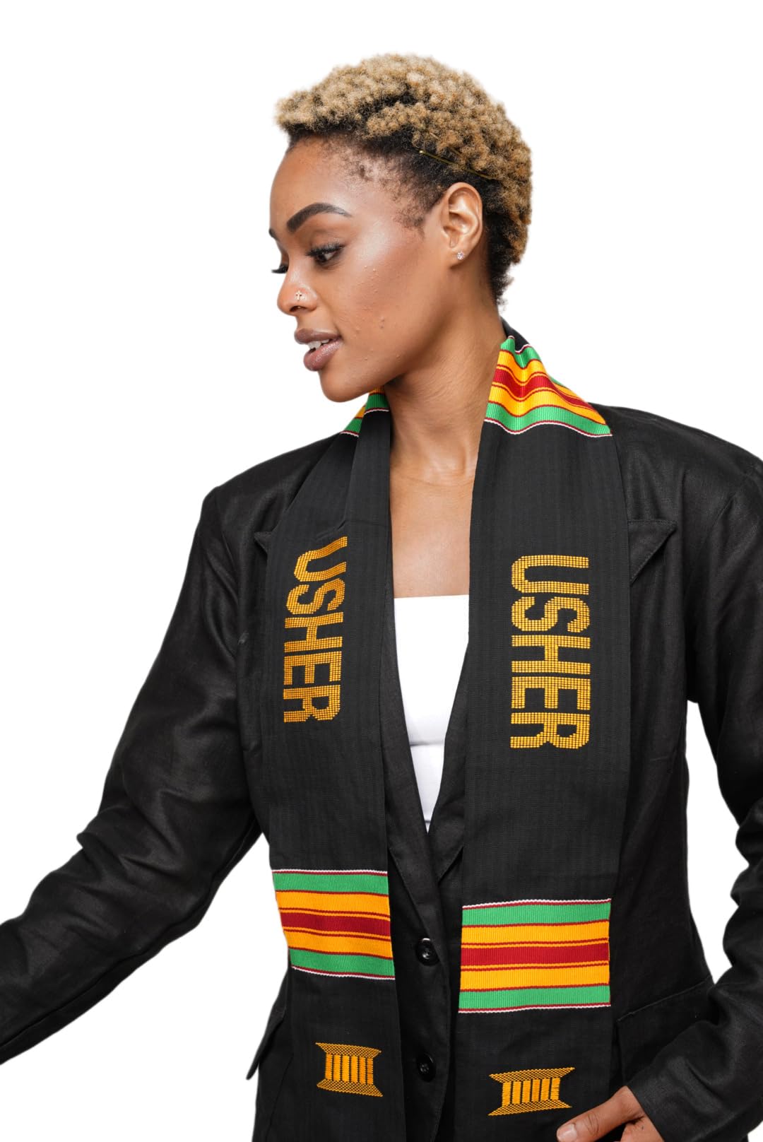 Dupsie's Usher Hand-woven Kente Cloth Stole/Sash. Black