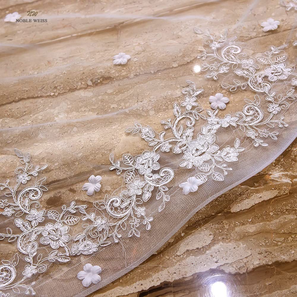 FEER Long Wedding Veils with Comb Two Layers Appliques Bride Veil Lace Edge Tulle Accessories (Color : White, Size : 4m)