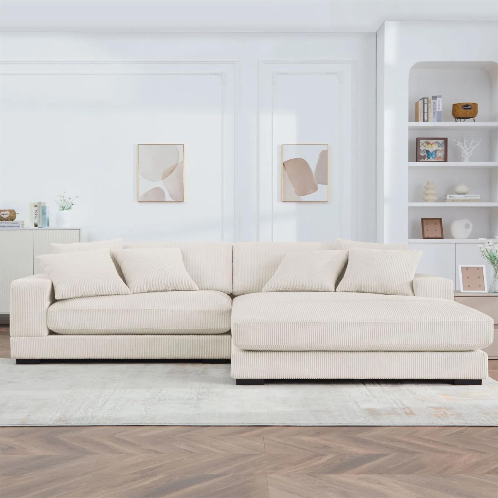 KEVINSPACE 98.4" Sectional Sofa Modular Deep 3-Seat Sofa Couch Foam-Filled Spring Sleeper Sofa Modular Sectional Living Room Sofa Set Comfy Furniture Apartment Studio Office No Assembly Green