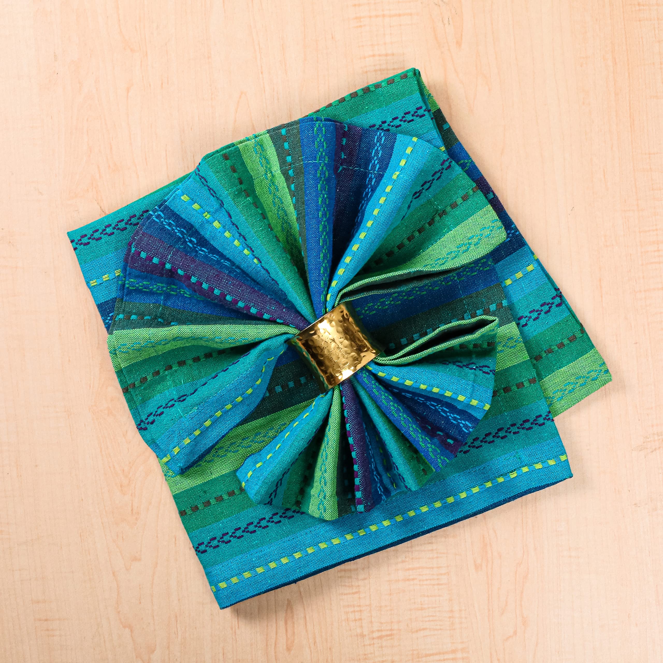 Hausattire Reusable Napkins Cloth Washable 100% Cotton Salsa Stripe 18x18 Inch Dinner Napkins|Table Napkins for Spring Easter Basket Decor|Set of 12 Cloth Napkins for Home Banquet Wedding |Teal Multi